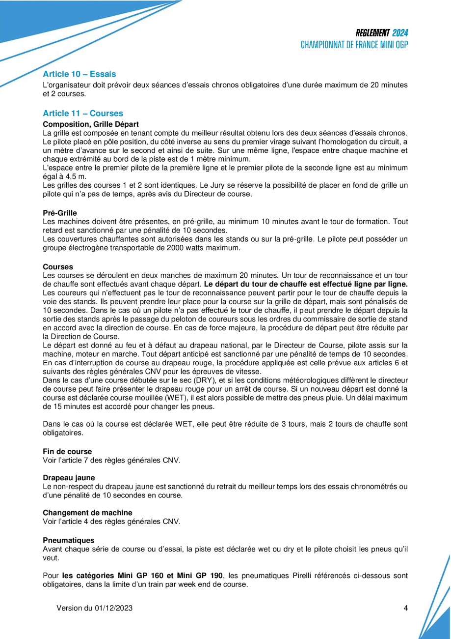 Règlement Championnat de France Mini OGP | FFMoto